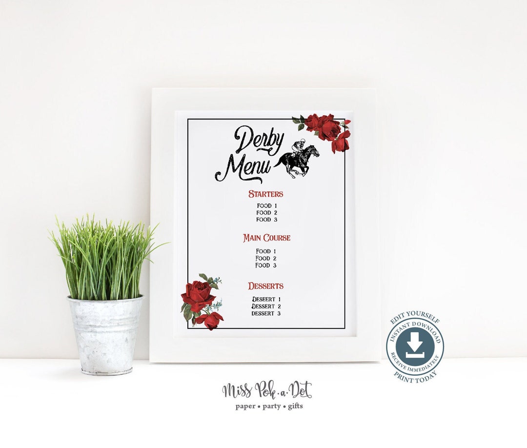 Derby Menu Sign, Editable Printable, Derby Race Horse, Decor, Vintage ...