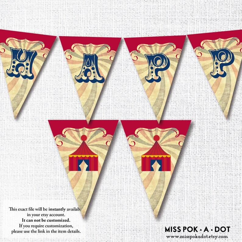 CIRCUS CARNIVAL Vintage Big Top Birthday Pennant Banner Printable DIY ...