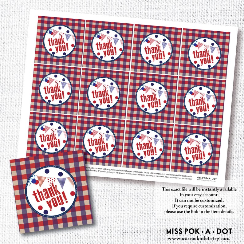 RED WHITE BLUE Patriotic Birthday Thank You Favor Tag - Etsy