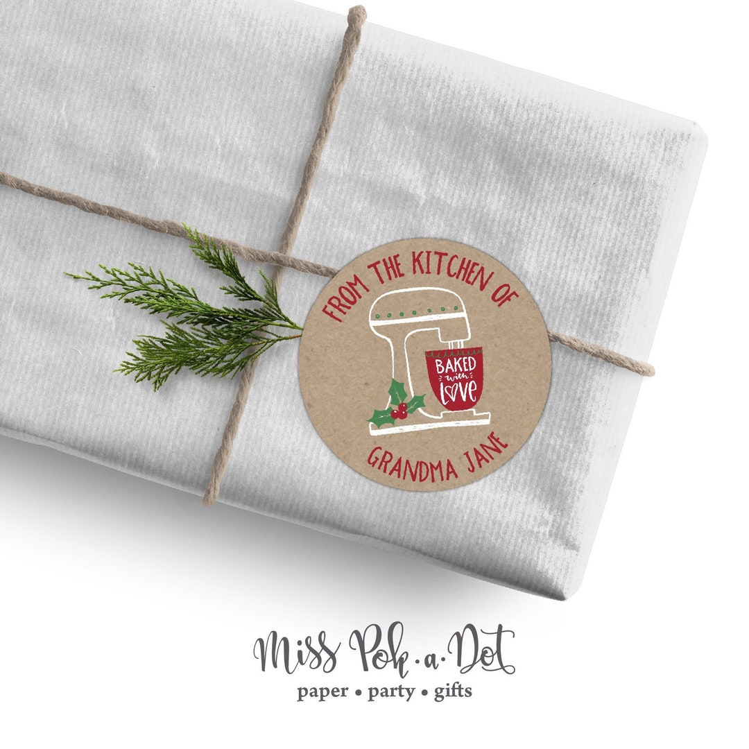 Baked With Love Christmas Gift Sticker, Printed, Personalized, Round ...
