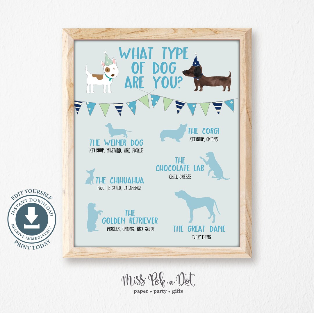 Hot Dog Bar Menu Sign, Editable Printable, Dog Birthday Party, Puppy ...