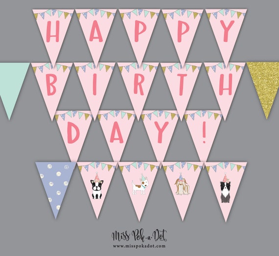 Puppy Dog Happy Birthday Pennant Banner Printable Adoption | Etsy