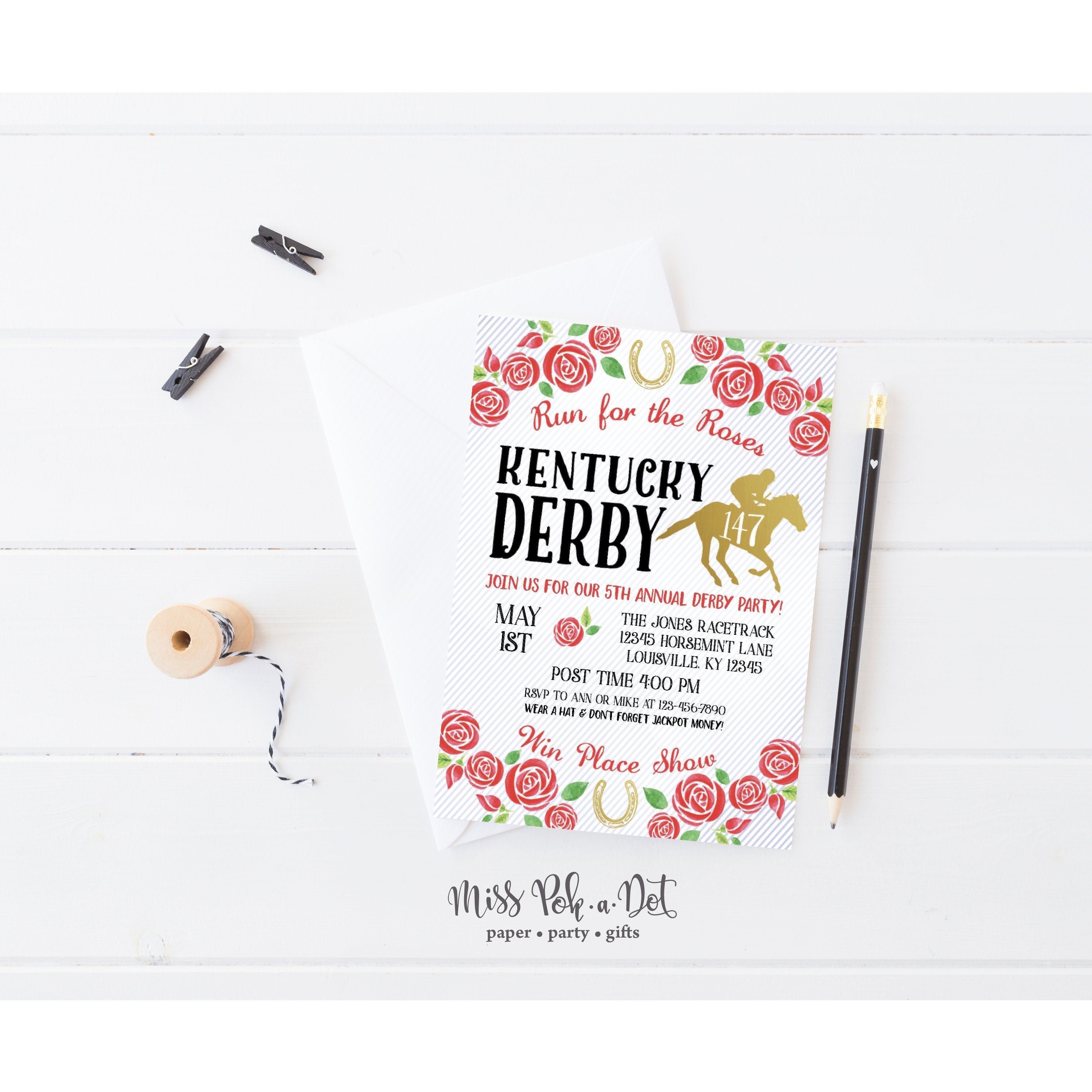 Kentucky Derby Party Invitation, Prints, Horse Race Printed Invite, Run ...