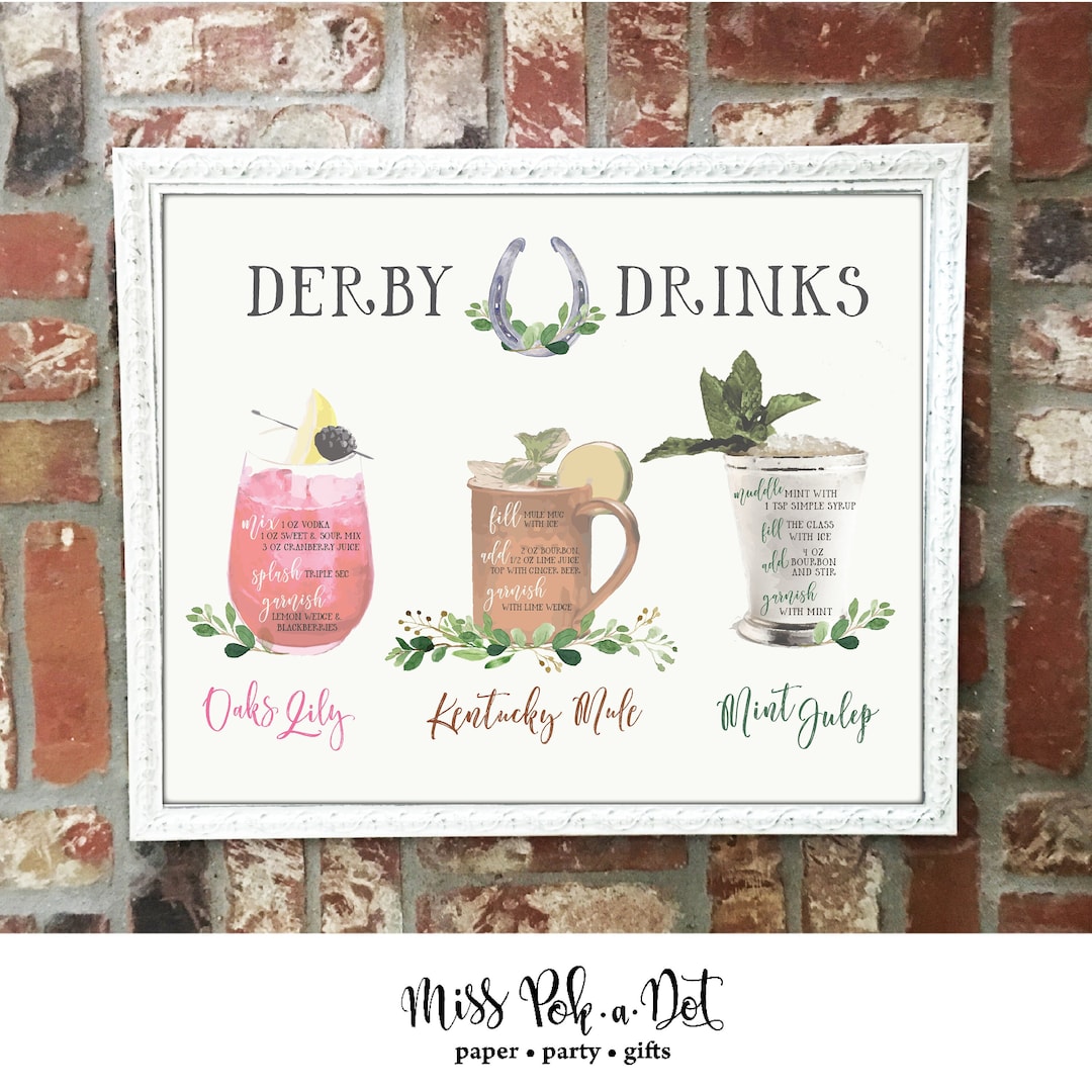 Mint Julep, Oaks Lily, Kentucky Mule Drinks Party Sign, Printable ...