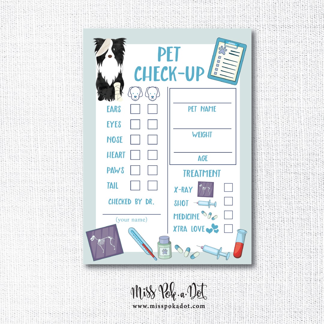 Pet Check up Exam Sheet, Printable, Boy Blue, Dog Birthday Party, Adopt ...