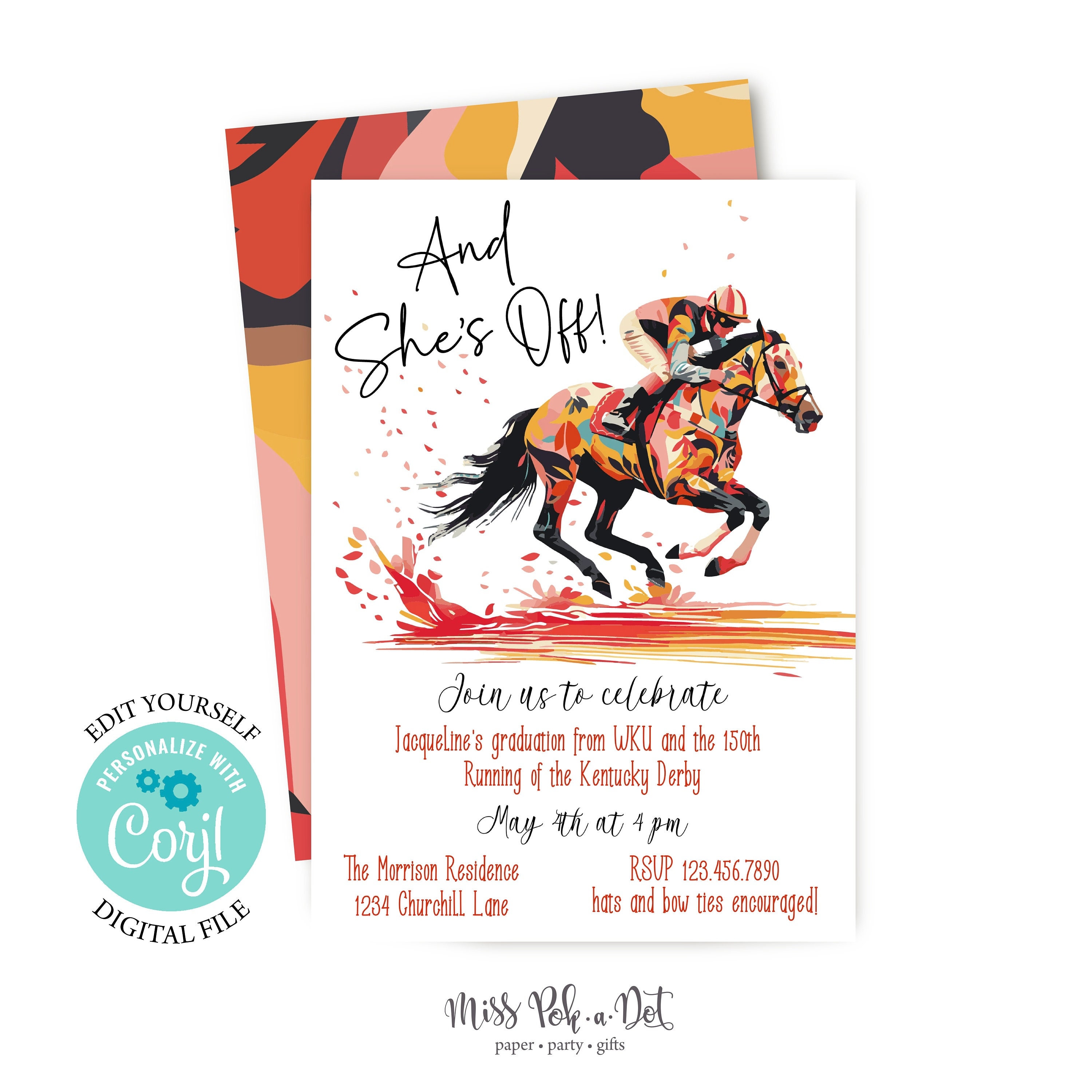 And She's off Derby Party Invitation, Editable Digital, Graduation ...