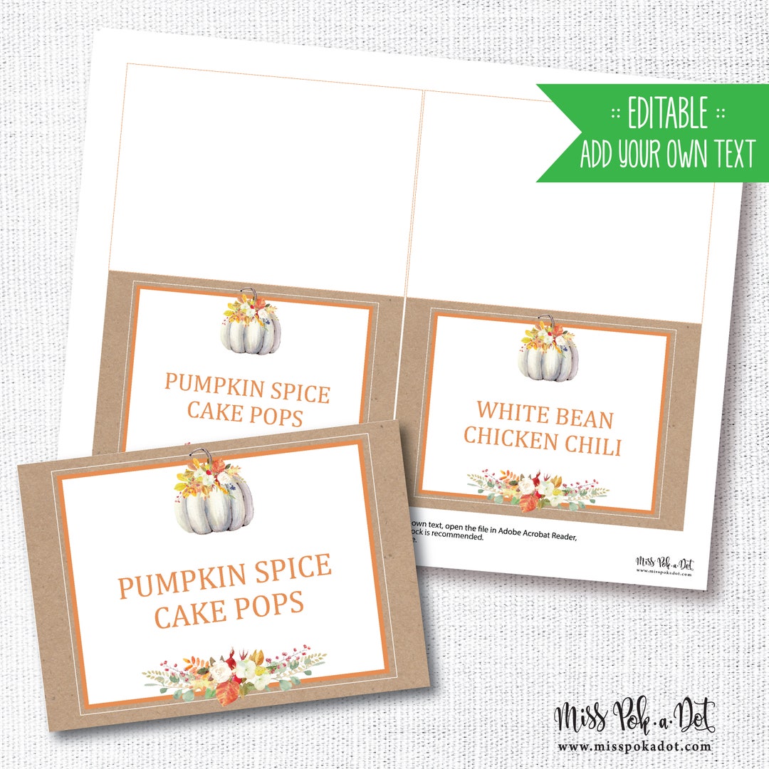 White Pumpkin Fall Food Sign Tent, Editable Printable, Digital File ...