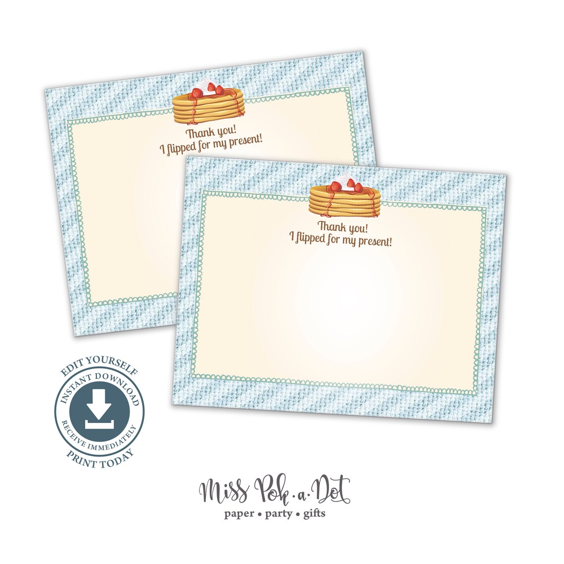 Pancake Birthday Thank You Card Note Editable Printable - Etsy