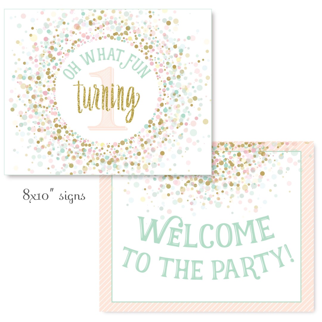 PINK MINT GOLD Confetti Party Signs Oh What Fun Turning 1 8x10 - Etsy