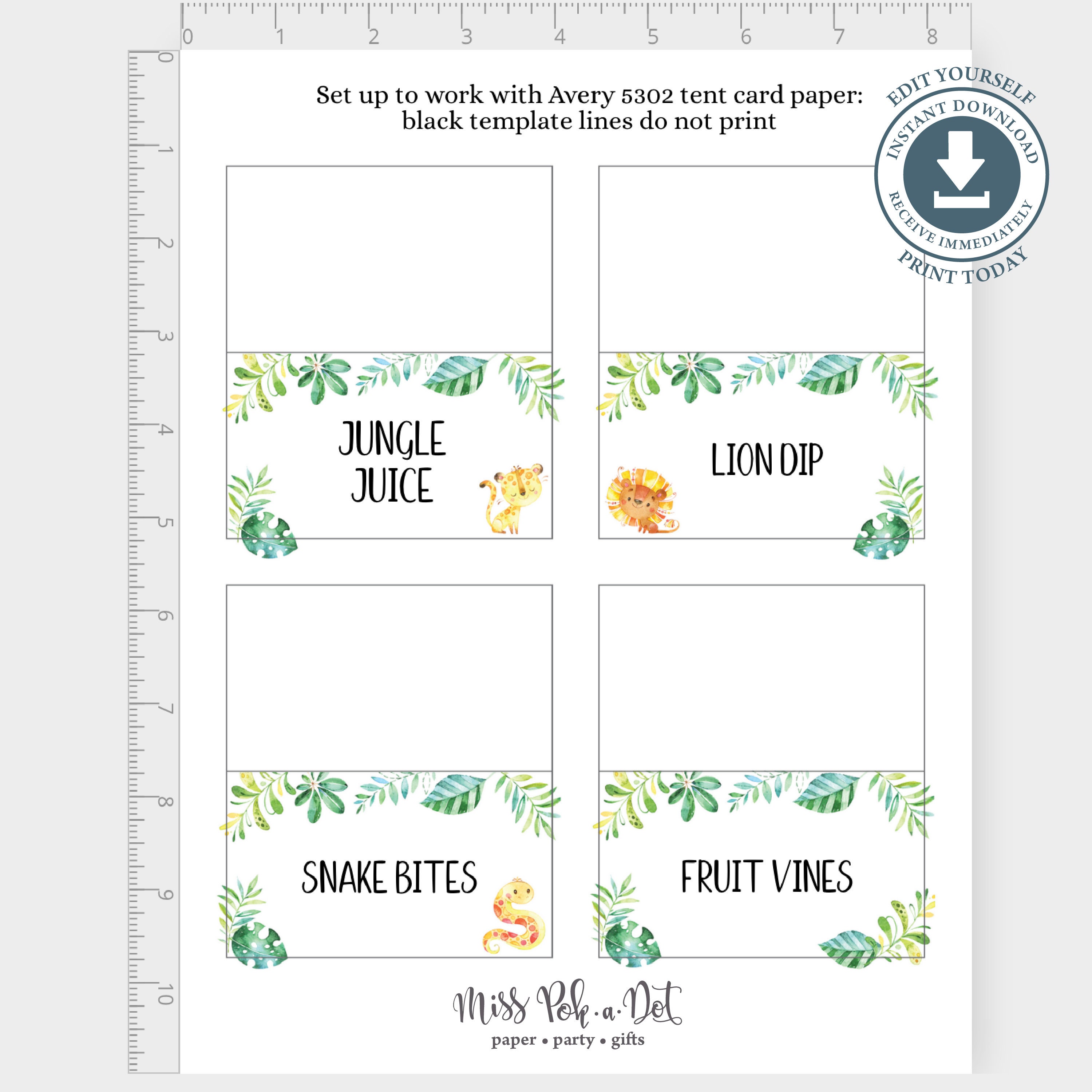 Jungle Party Table Tent Cards Editable Printable Zoo - Etsy