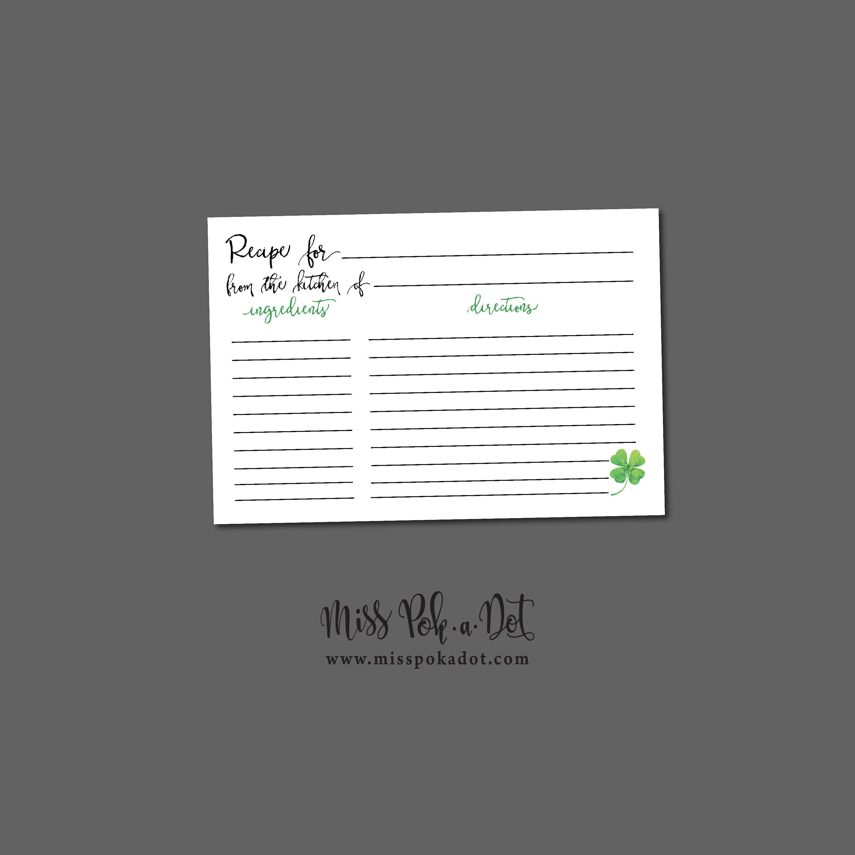 Irish Recipe Card Printable Lucky in Love Bridal Wedding - Etsy