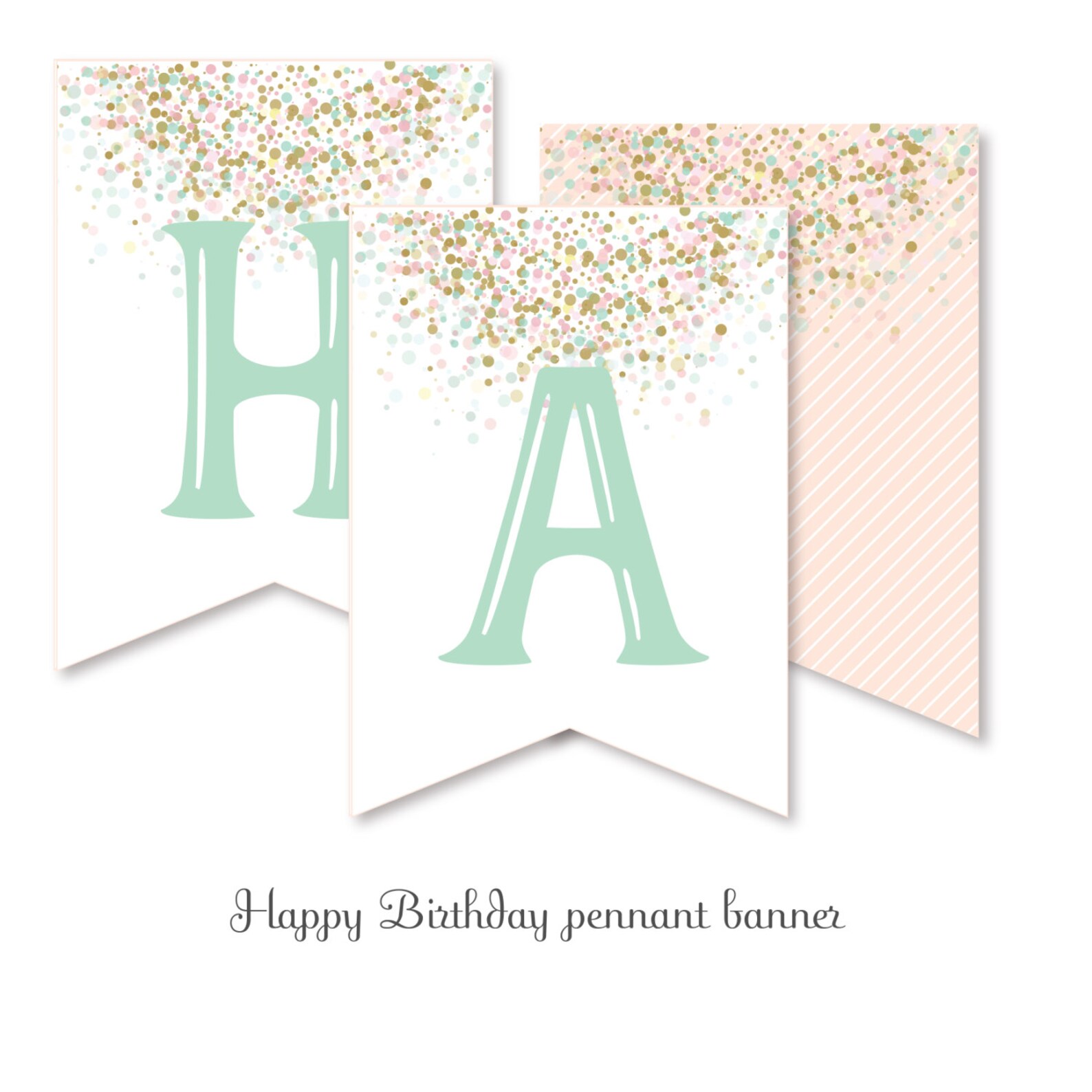 HAPPY BIRTHDAY Pennant Banner Pink Gold Mint Confetti 1st - Etsy