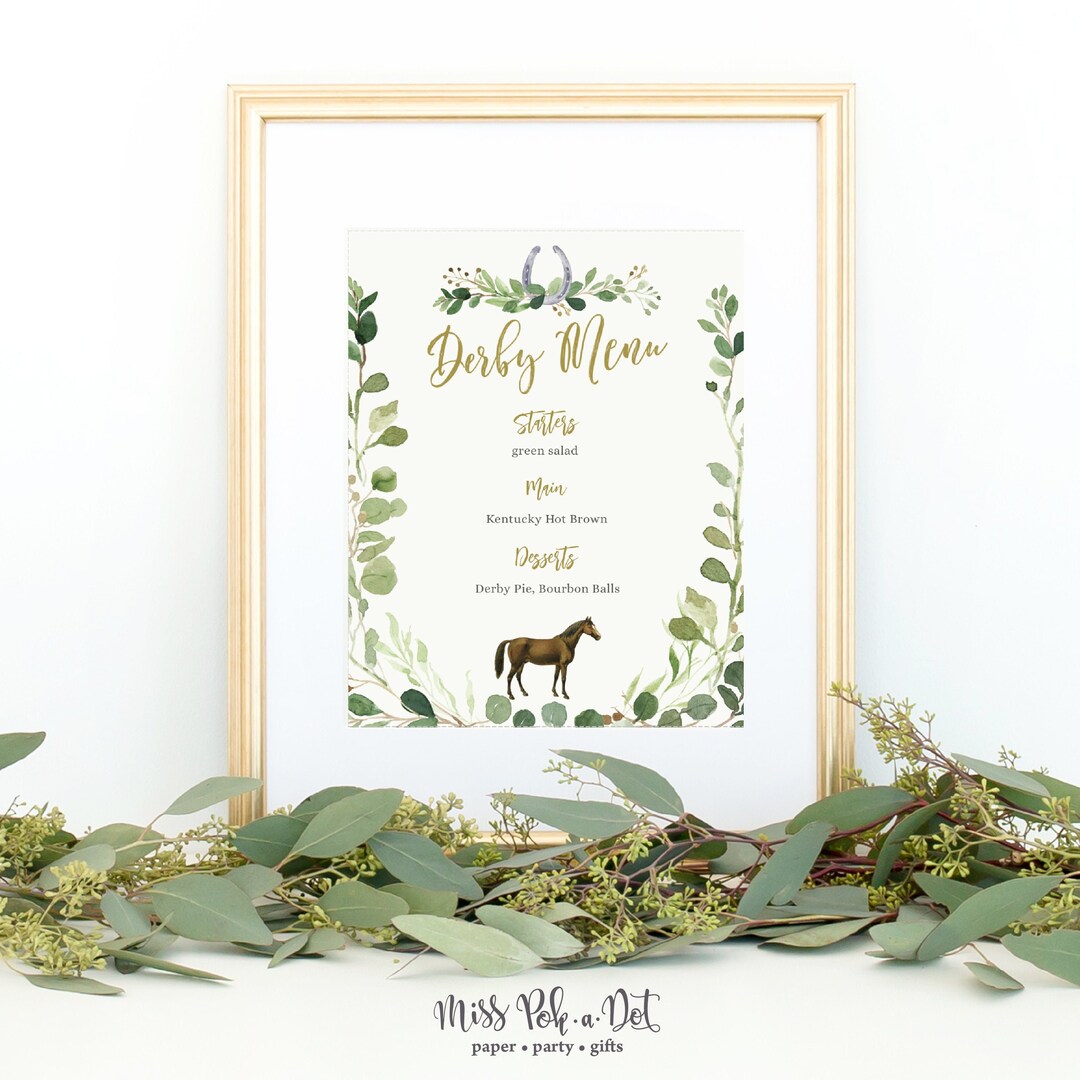 Derby Menu Sign, Editable Printable, Derby Race Horse, Decor, Greenery ...