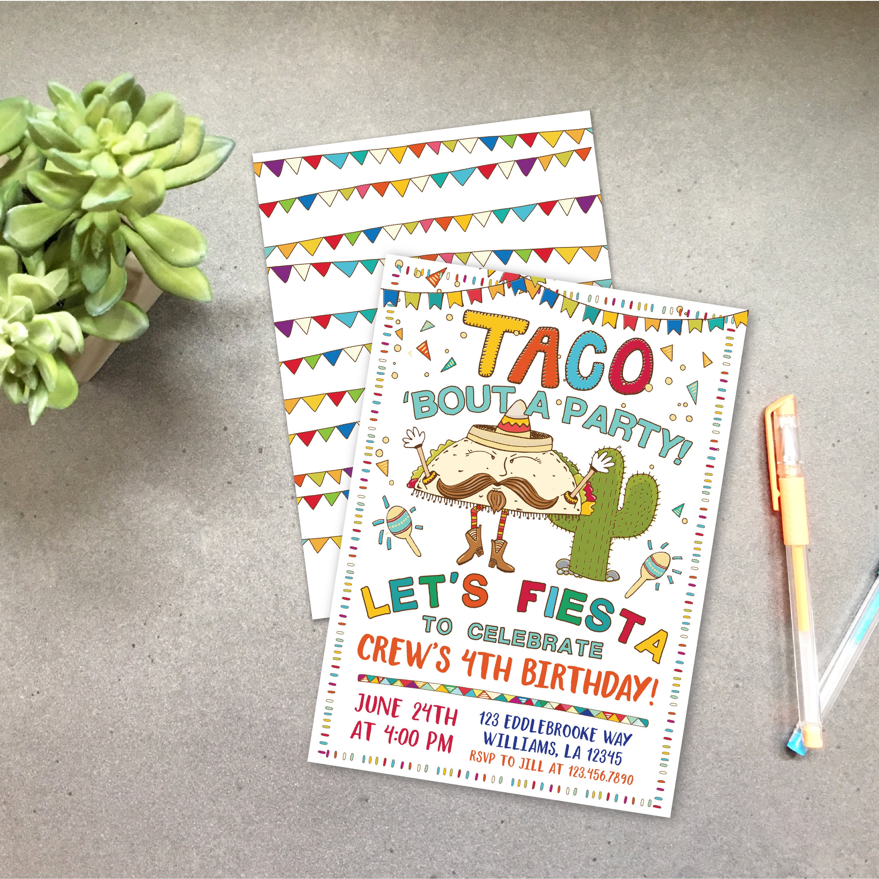 Taco Fiesta Birthday Party Invitation Printable Mexican | Etsy