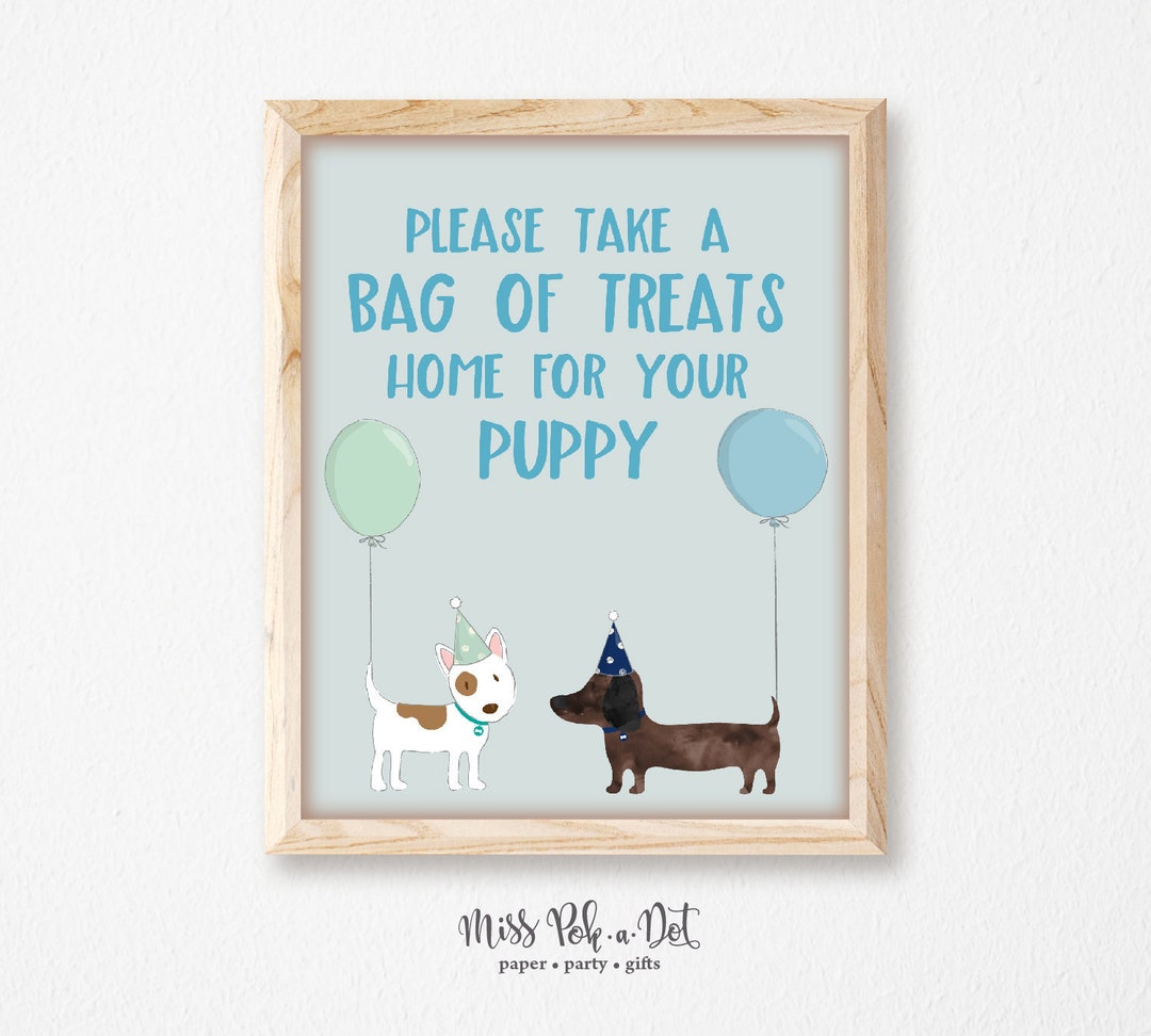 Puppy Dog Party Treat Sign, Printable, Blue Dog Birthday Party, Puppy ...