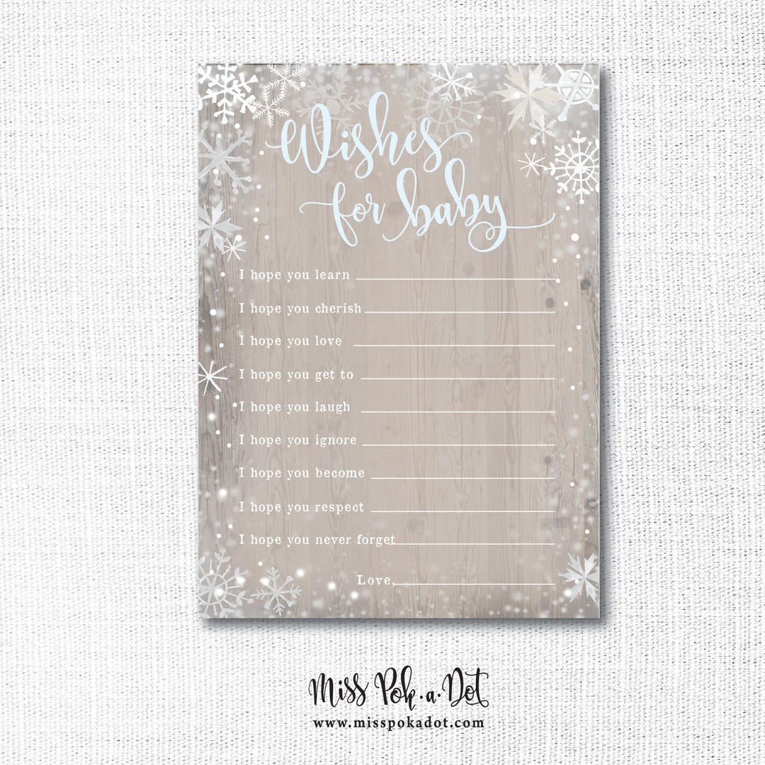 Blue Snowflake Wishes for Baby Card, Printable, Winter Shower Advice ...