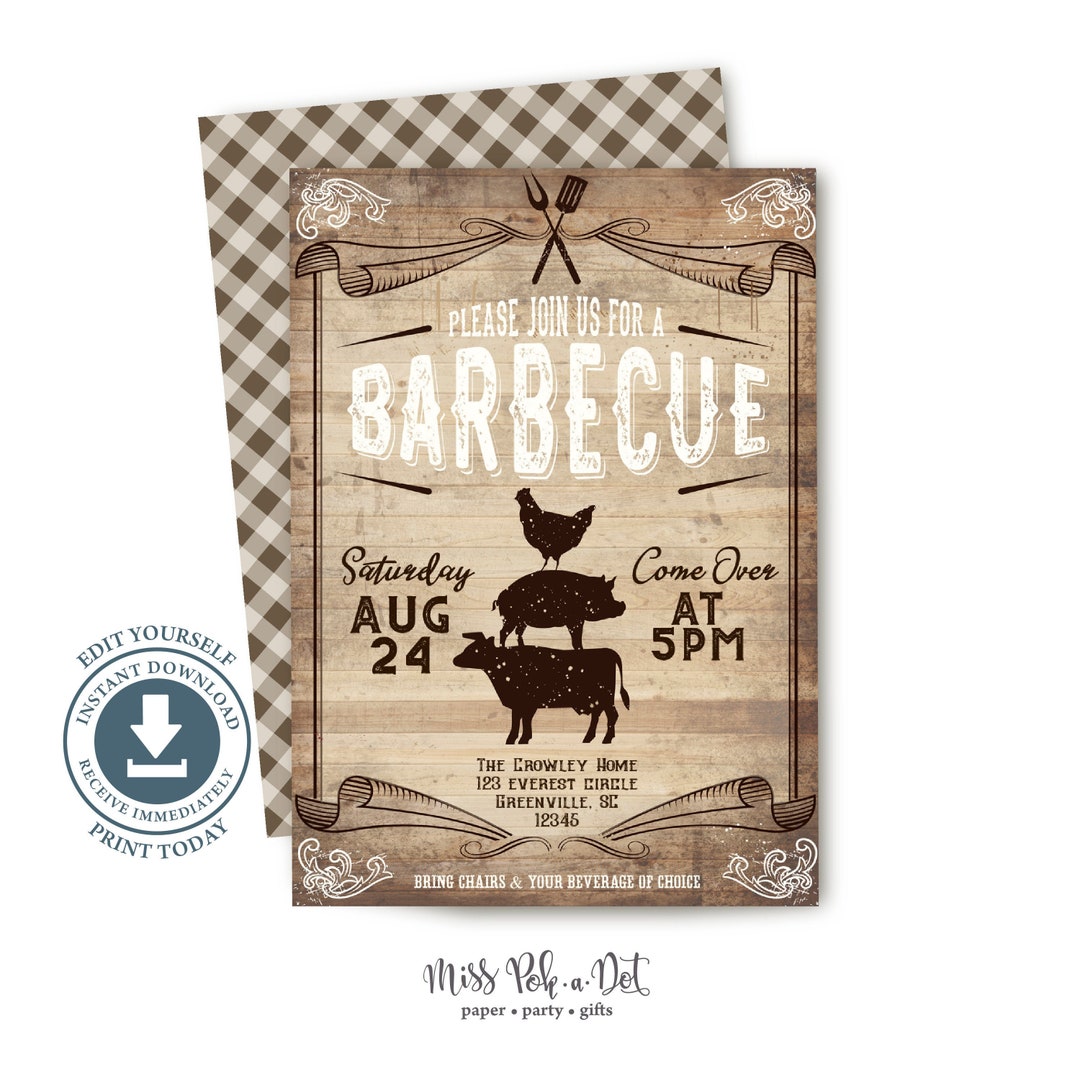 Barbecue, BBQ Invitation, Editable Printable, Barbeque, Pit, Cookout ...