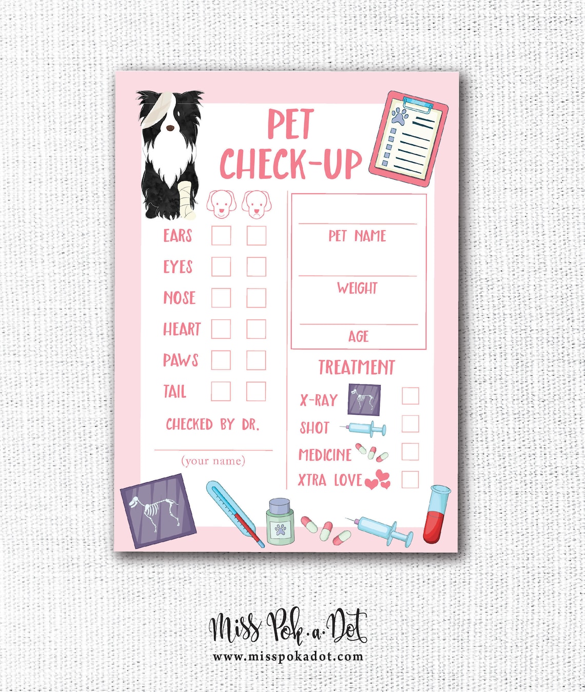 Pet Check up Exam Sheet, Printable, Dog Birthday Party, Adopt A Pet ...