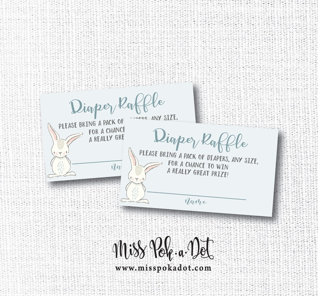 Bunny Baby Shower Diaper Raffle, Printable, Boy Bunny Insert Card ...