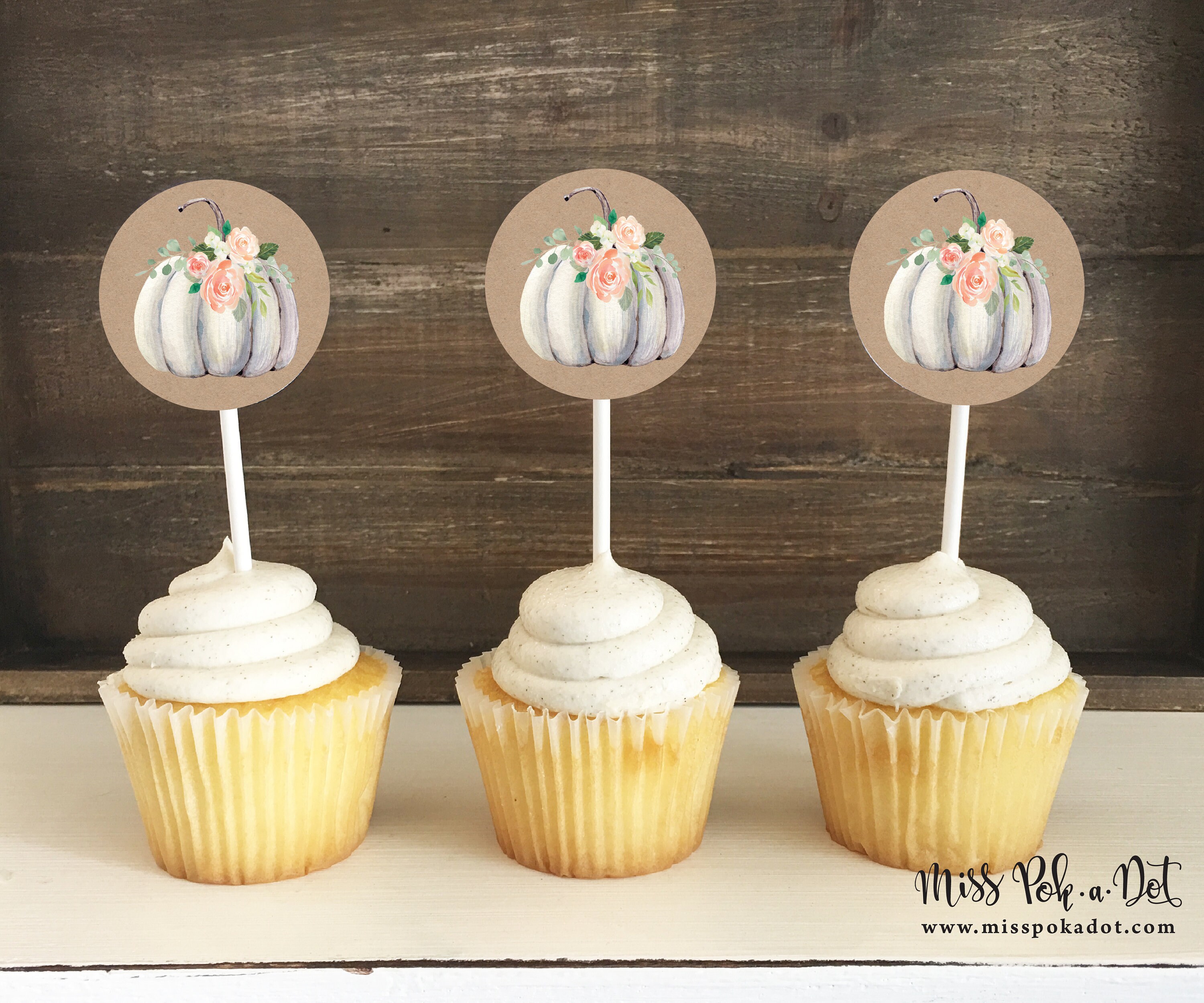 White Pumpkin Cupcake Topper Printable Fall Shower | Etsy