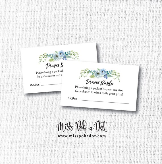 Blue Floral Boy Baby Shower Diaper Raffle Printable Ticket | Etsy