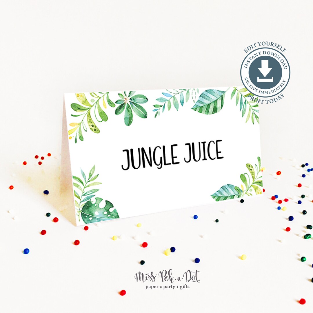 Jungle Party Table Tent Cards, Editable Printable, Zoo Birthday Food ...