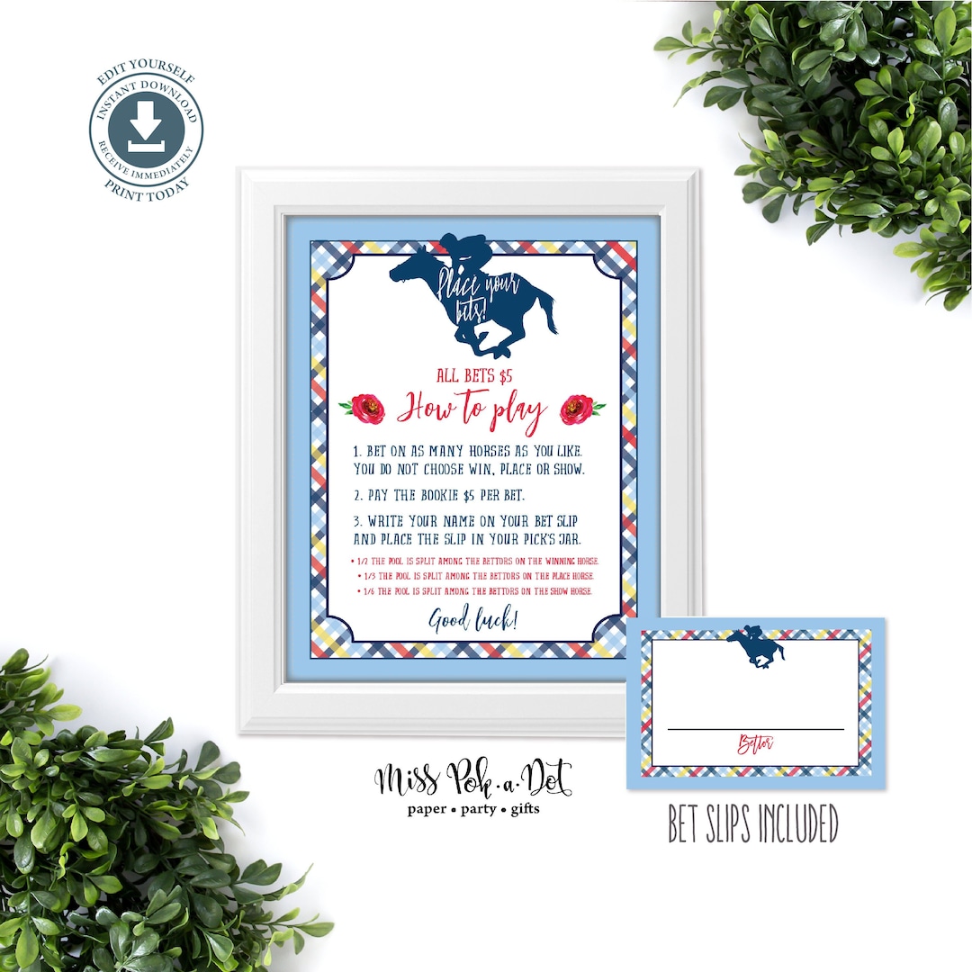 Horse Race Betting Sign and Bet Slips, Editable Printable File, Place ...