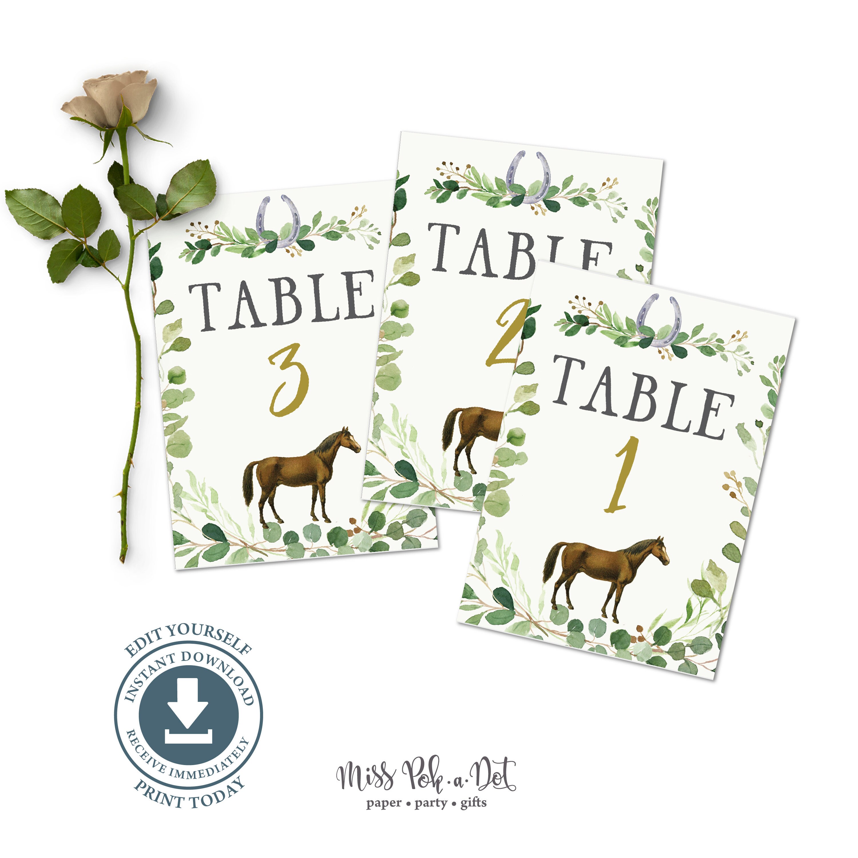 Derby Party Table Number Signs, Editable Printable File, Cards ...