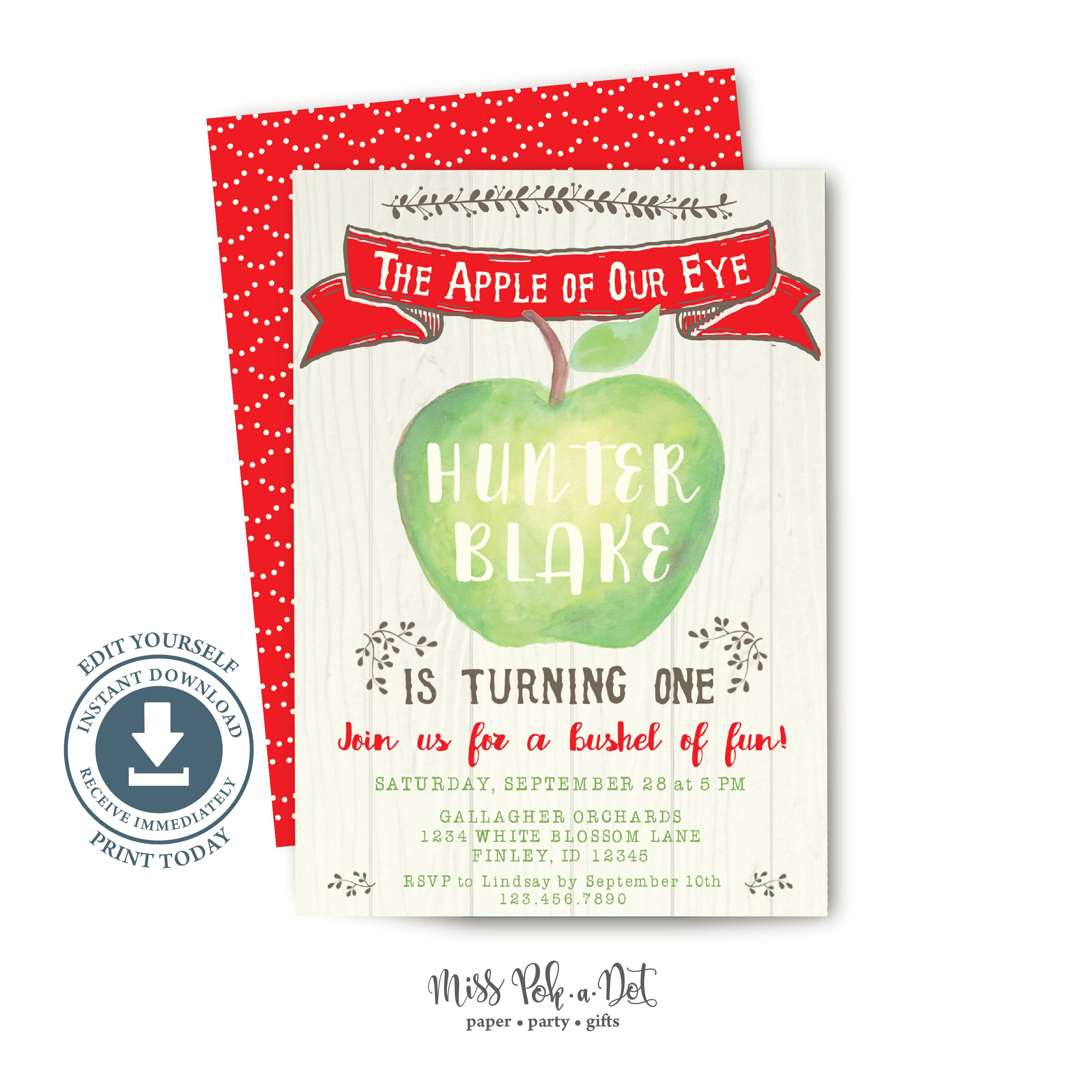 Invitations Rustic Wood Autumn Editable Printable Harvest Green Apple ...