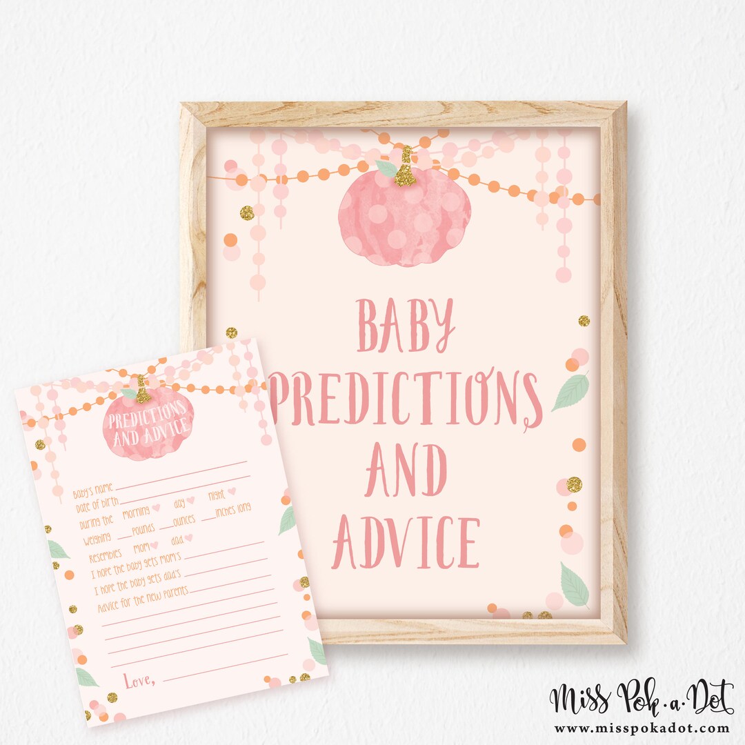 Pink Pumpkin Baby Shower Predictions Advice, Printable, Fall Shower ...