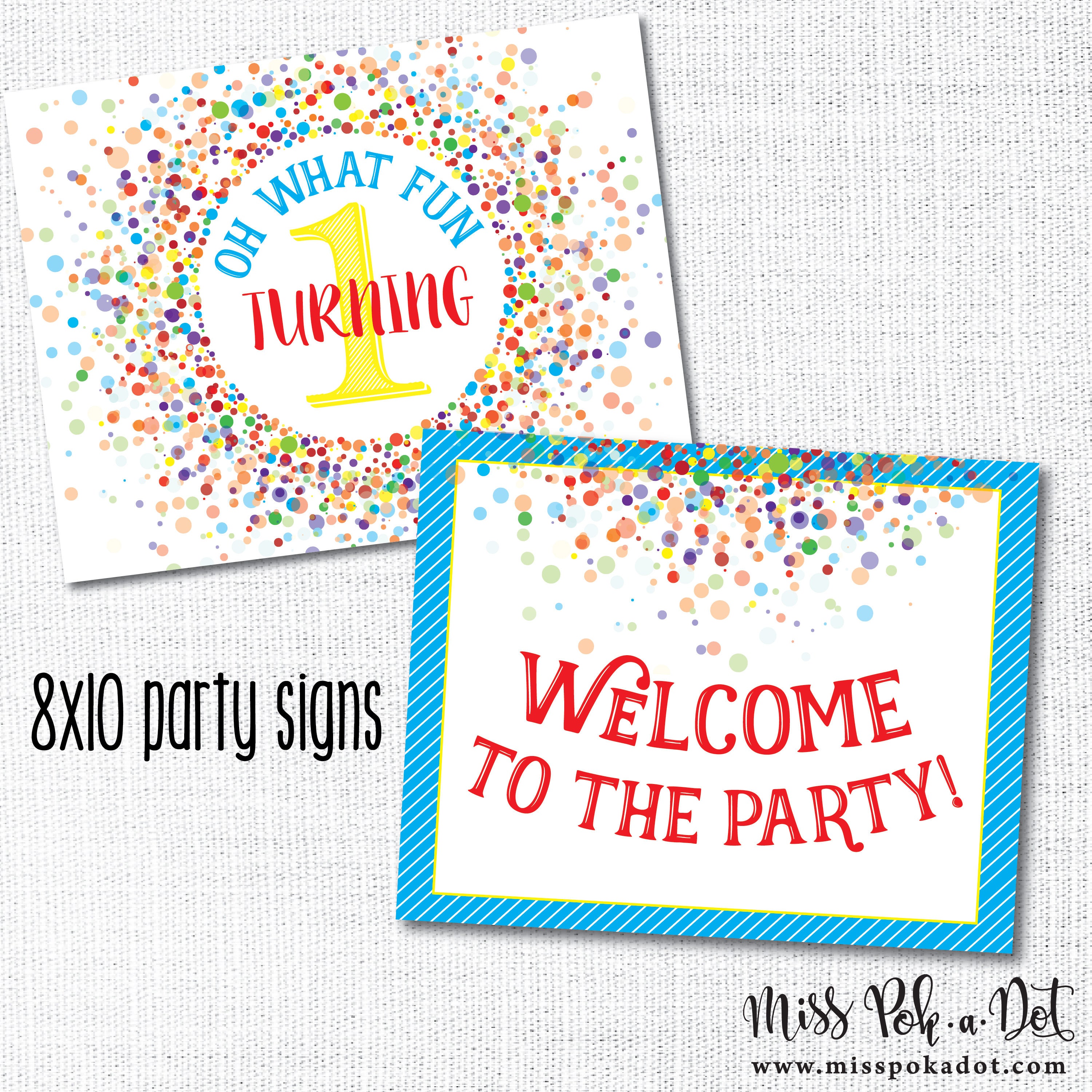 PRIMARY CONFETTI Party Signs Oh What Fun Rainbow Party | Etsy