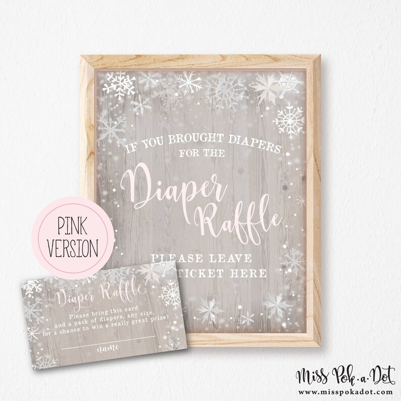 Pink White Snowflake Girl Baby Shower Diaper Raffle Ticket - Etsy