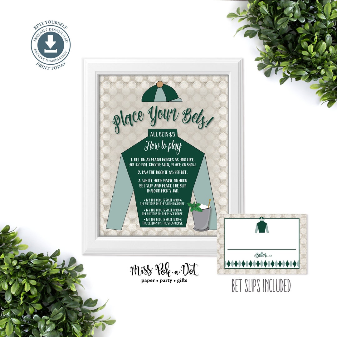 Horse Race Betting Sign and Bet Slips, Editable Printable File, Place ...