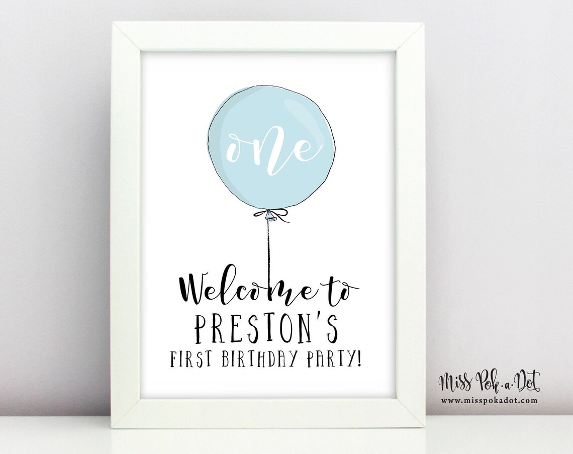 Blue Balloon Birthday Party Welcome Sign Printable Boy | Etsy