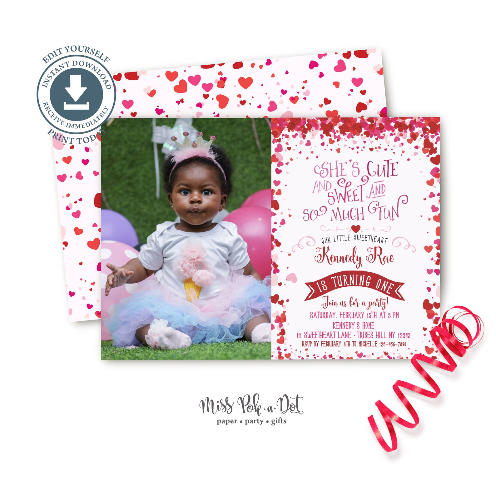 Heart Picture Birthday Invitation Printable Valentine | Etsy