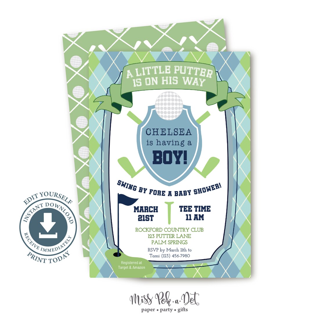 Golf Baby Shower Invitation Editable Printable Boy Golf - Etsy