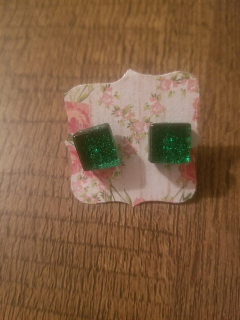Glass Tile Stud Earrings - Etsy