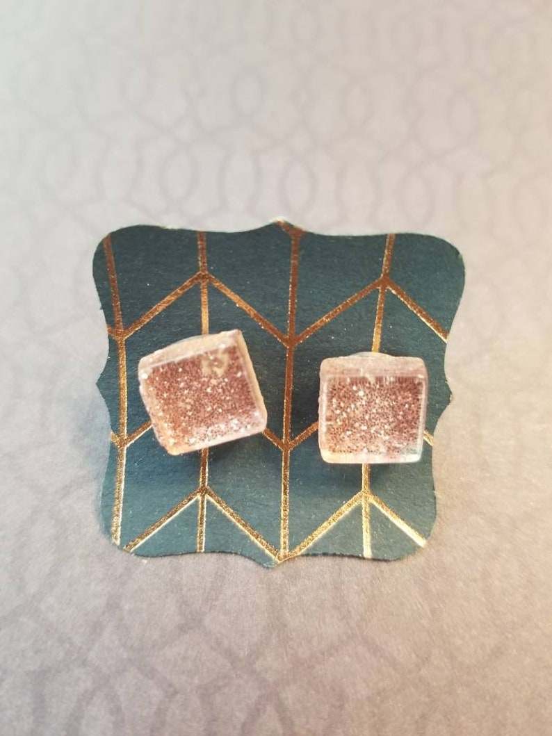 Glass Tile Stud Earrings - Etsy