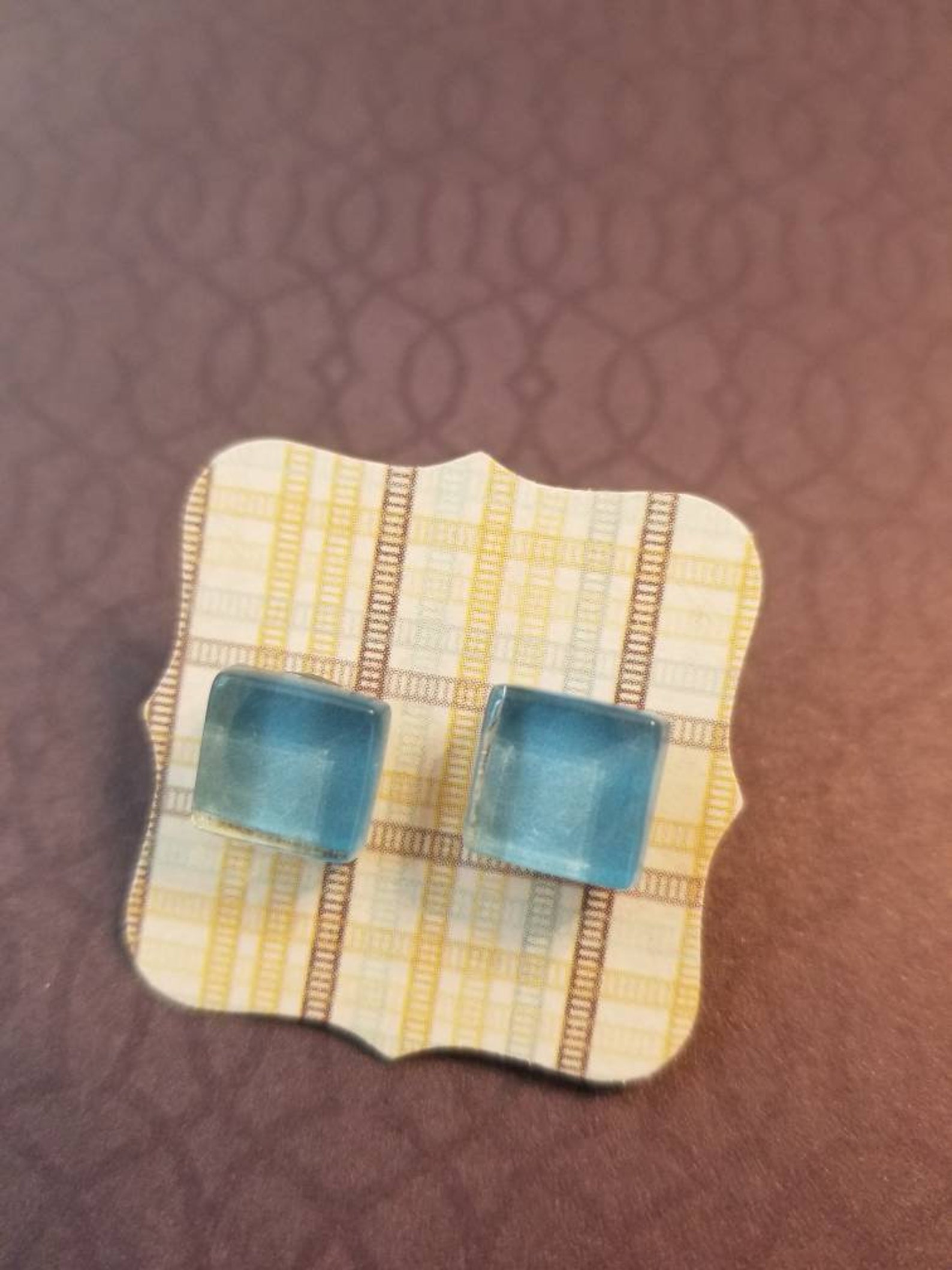 Glass Tile Stud Earrings - Etsy