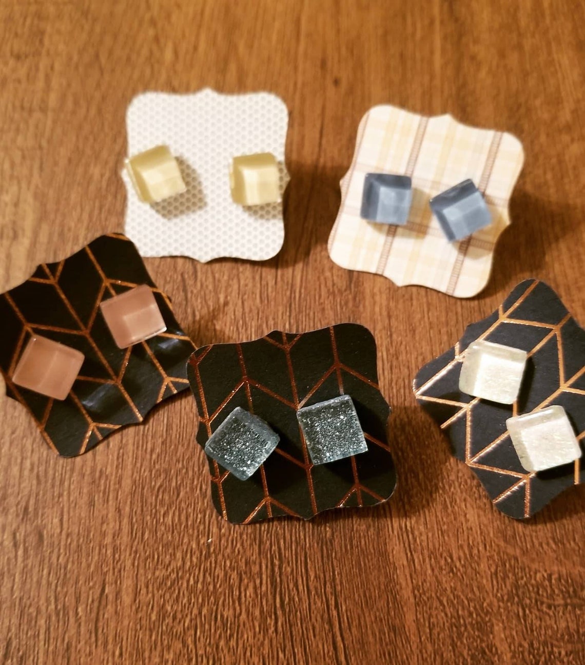Glass Tile Stud Earrings - Etsy