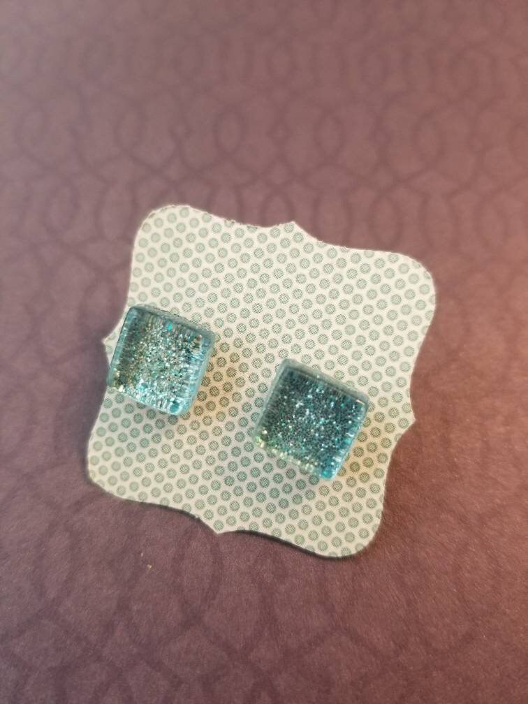 Glass Tile Stud Earrings - Etsy