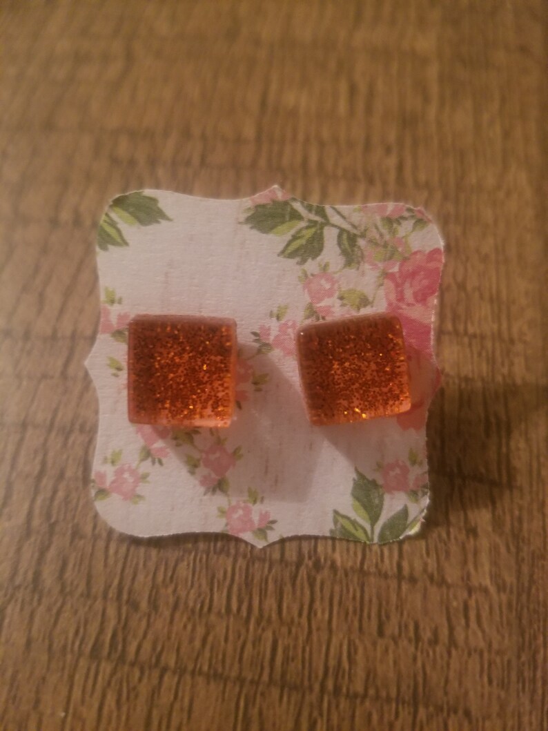 Glass Tile Stud Earrings - Etsy