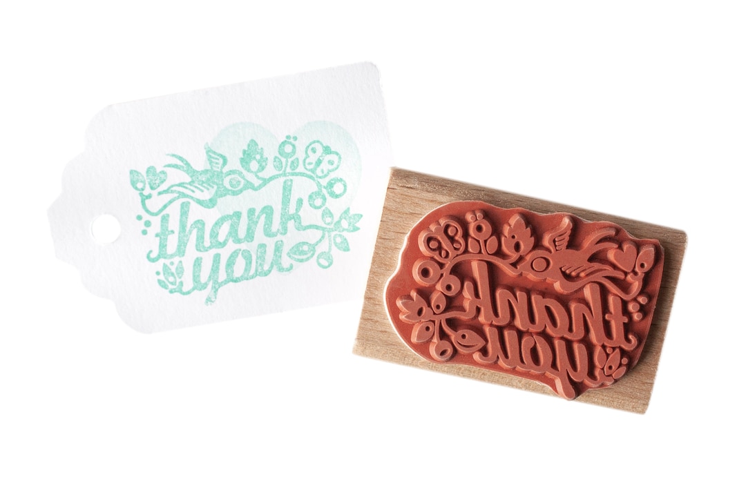 Thank You Rubber Stamp With Cute Bird - Etsy