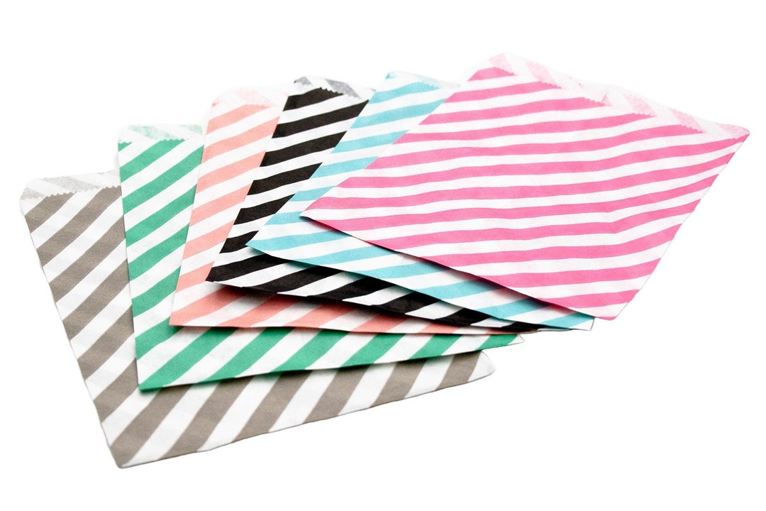 12 Striped Paper Bags (available in 7 Colors) - Etsy