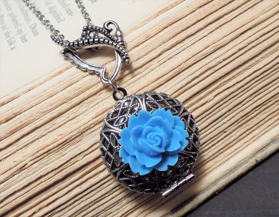 Blue and Silver Butterfly Locket | Etsy
