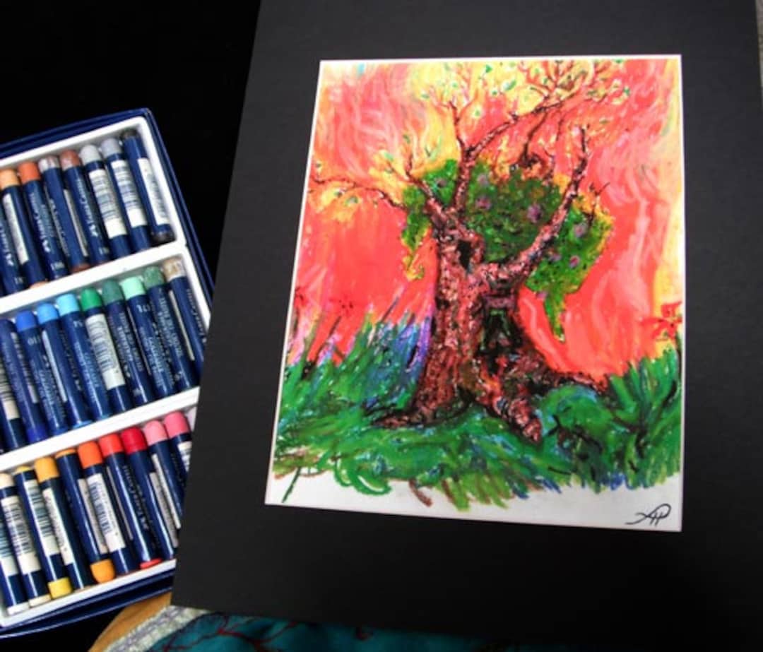Tree Oil Pastel Drawing Printable Art Instant Download - Etsy