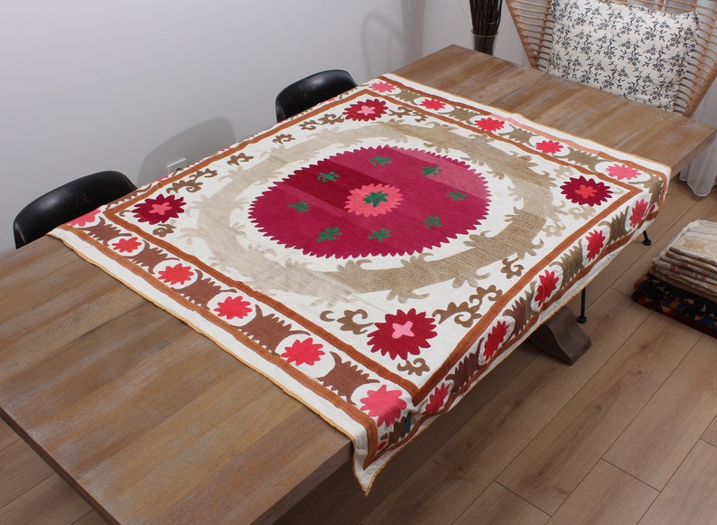 Pastel Suzani, Suzani Throw, Suzani Bedspread 4.10' X 4.17' Suzani Wall ...