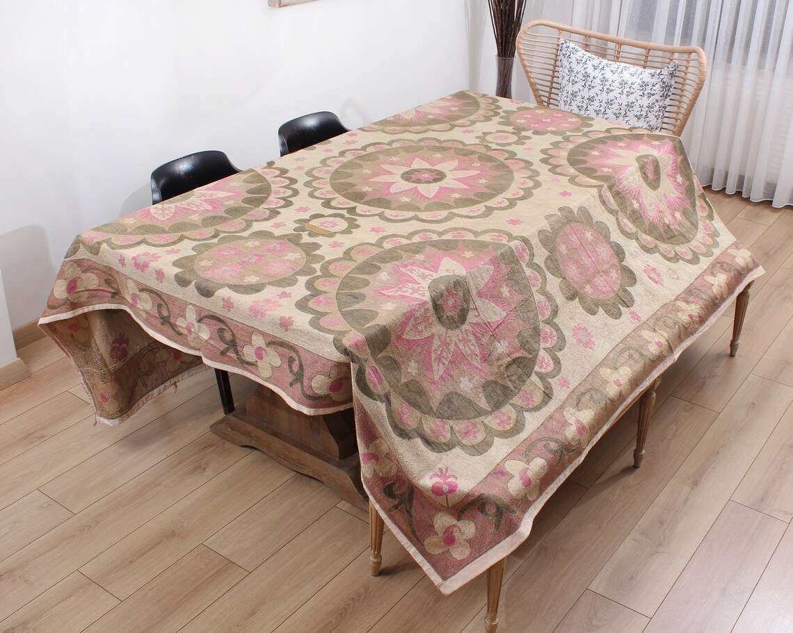 Suzani, Suzani Throw, Suzani Bedspread, 7.19' X 8.10' Suzani Wall ...
