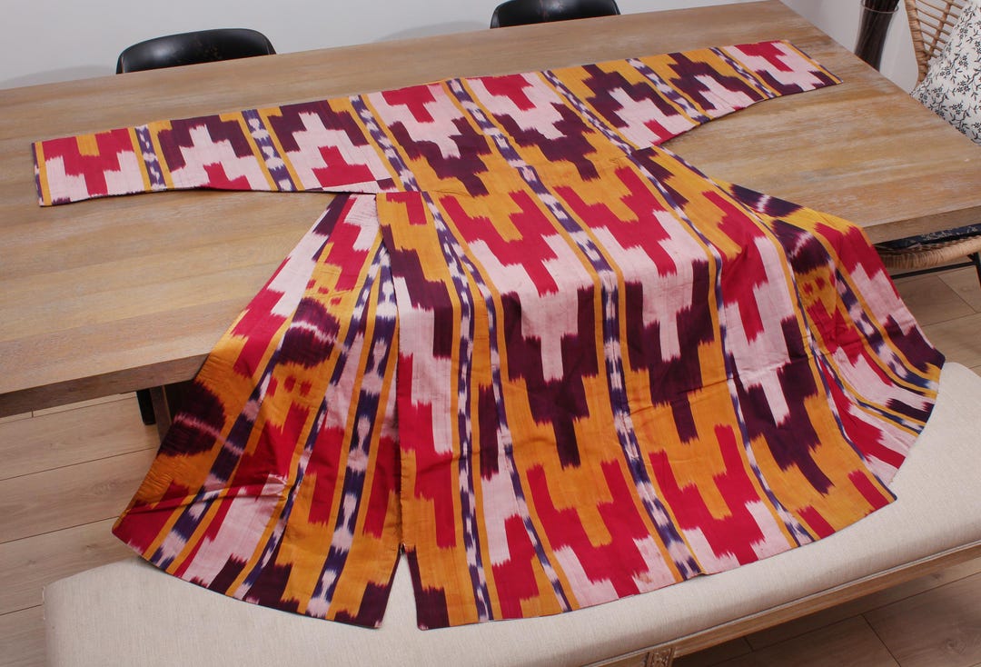 Ikat Coat, Old Ikat Chapan, Ikat Costume, 67.32" X 51.57" Ikat Caftan ...