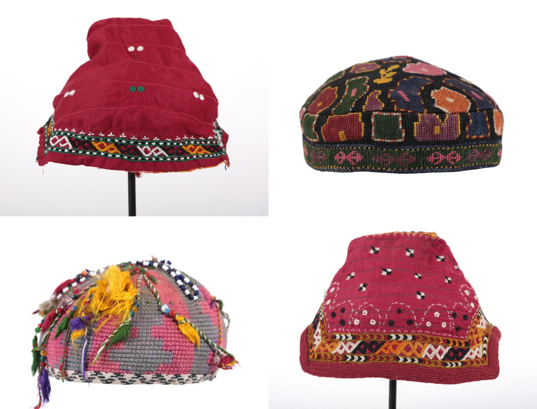 SET of 4 Pcs, Central Asian Hat, Etnic Hat, 7.48" X 19.69" Handmade Hat ...